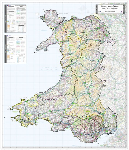 COUNTY MAP of WALES - WALL MAP Ordnance Survey Mapping. 2021 LAMINATED ...