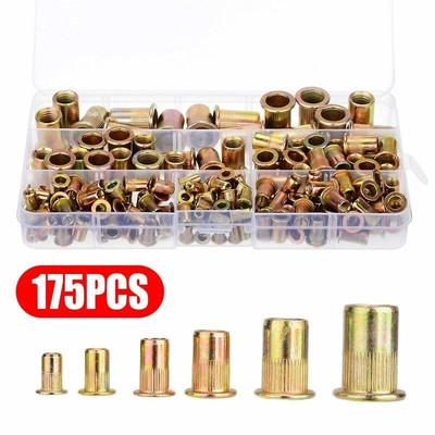 175Pcs Mixed Rivet Nut Tool Kit Zinc Steel Rivnut Insert Threaded ...