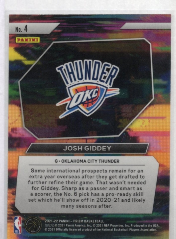 JOSH GIDDY 2021-22 PANINI NBA PRIZM #4 RC INSTANT IMPACT OKC THUNDER | eBay