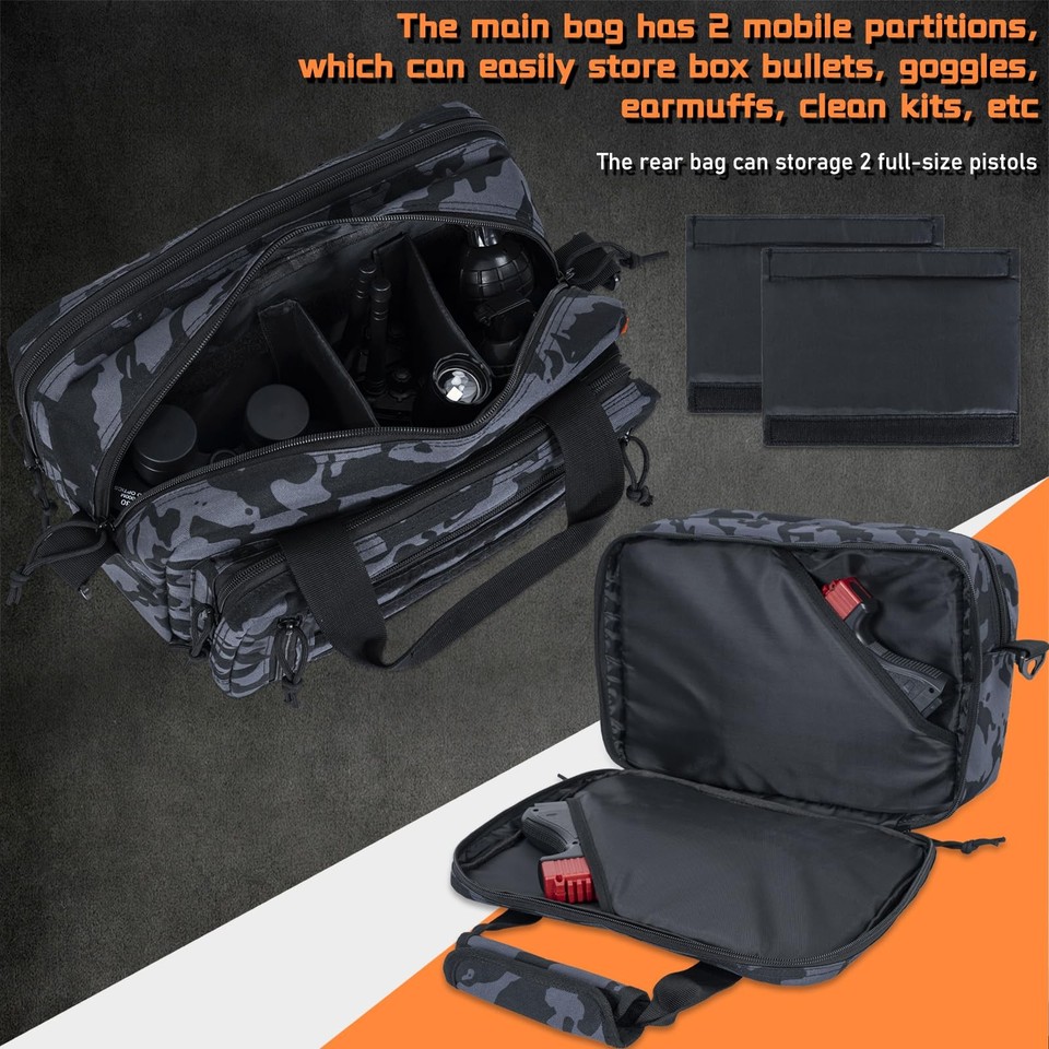 Gun Range Bags For 2 Pistols 6 Magazines, Pistol Case Carrying Shooting ...