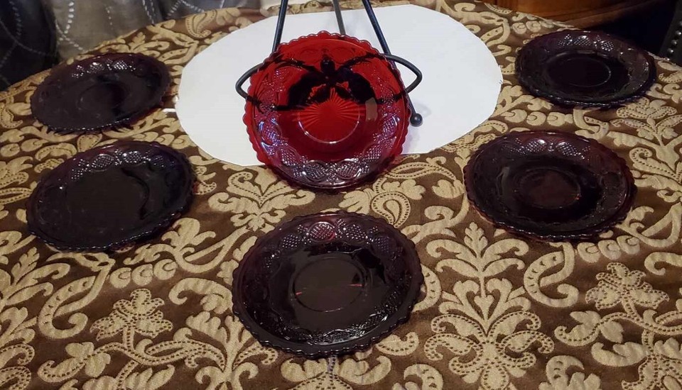 AVON 1876 Cape Cod Ruby Red Gothic Dinnerware Entire Collection Setting ...