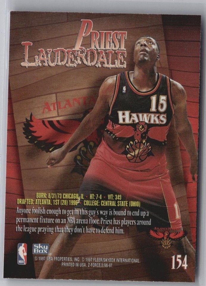 1996-97 SB Z-Force Atlanta Hawks Basketball Card #154 Priest Lauderdale ...