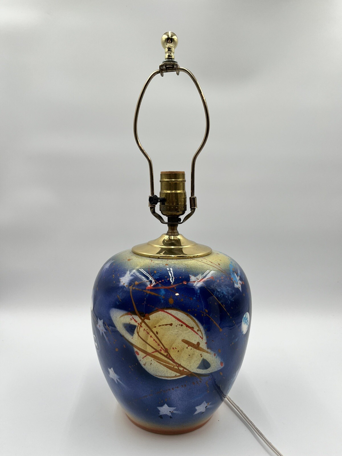 Vtg Judith Stiles Outer Space Planets Signed Brass Pottery Table Lamp ...