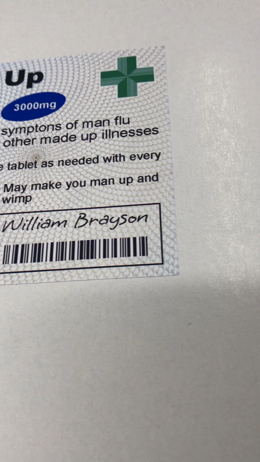 Personalised MAN UP PILLS Prescription Label/Sticker - Fun Joke Gift ...