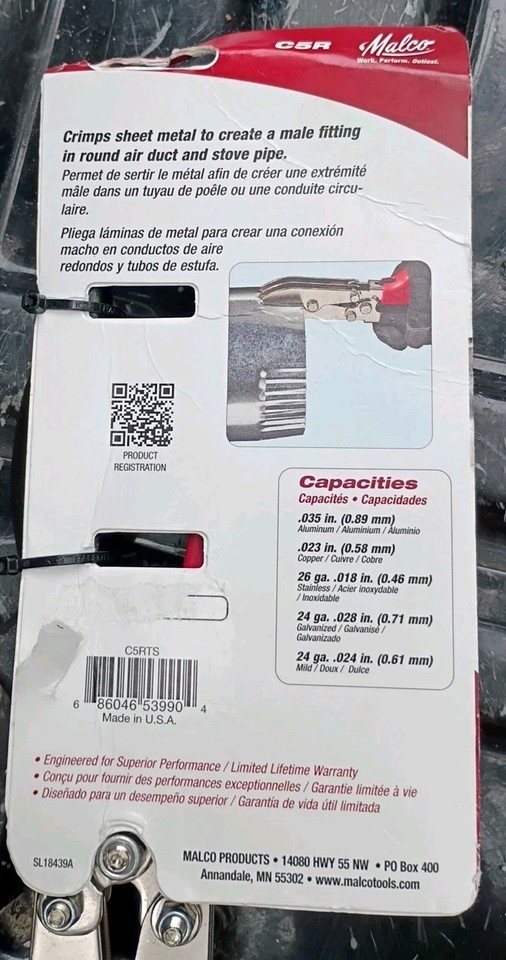 Malco 4 pc Tool Set. Hi Quality Ductwork Tools ( TS1, HC1, C5R, TY4G ...