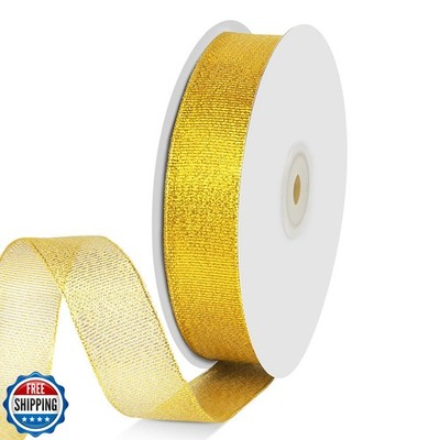 Quhora 1" X 50 Yards Gold Glitter Ribbon, Sparkly Metallic Fabric | eBay