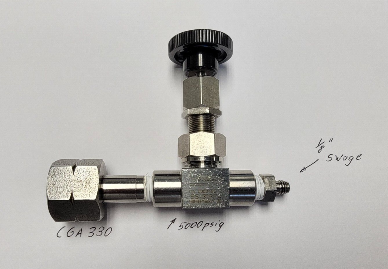 SWAGELOK WHITEY Stainless Steel Needle Valve with CGA 330 5000psig 1/8 ...