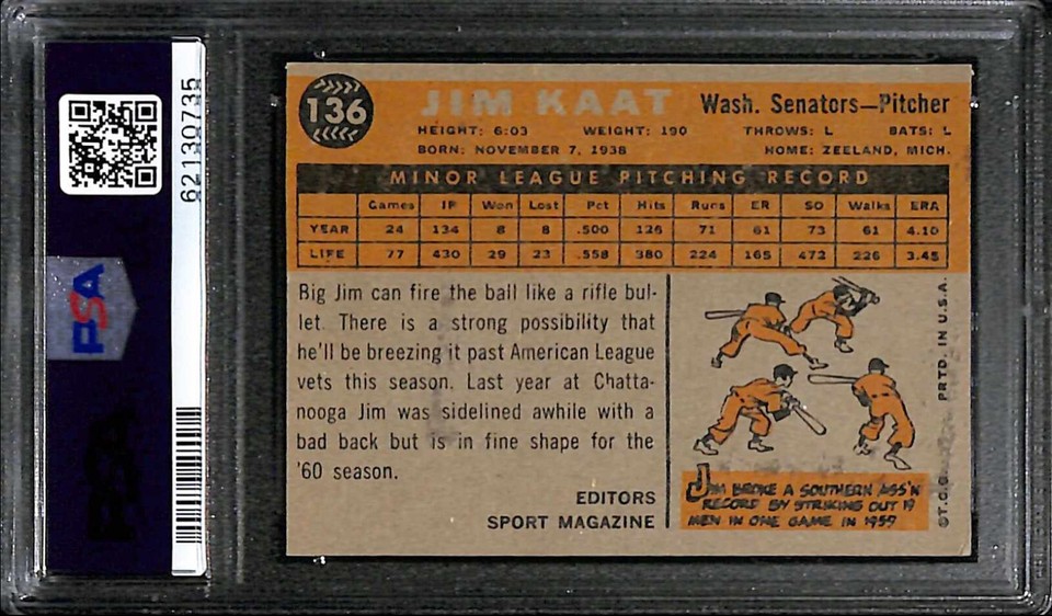 1960 TOPPS #136 JIM KAAT ROOKIE STAR RC - PSA 5 EX | eBay