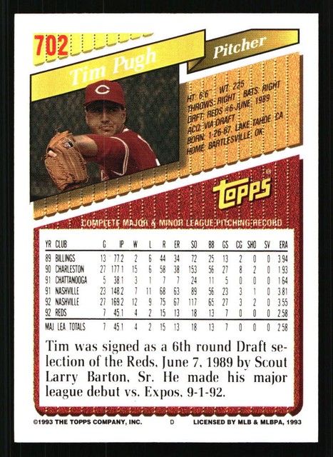 1993 Topps - Gold #702 Tim Pugh (RC) for sale online | eBay
