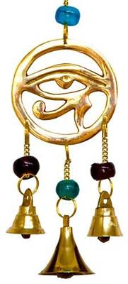 Egyptian Shiny Eye of Horus Brass Wind Chime Bells & Beads 9" Long ...