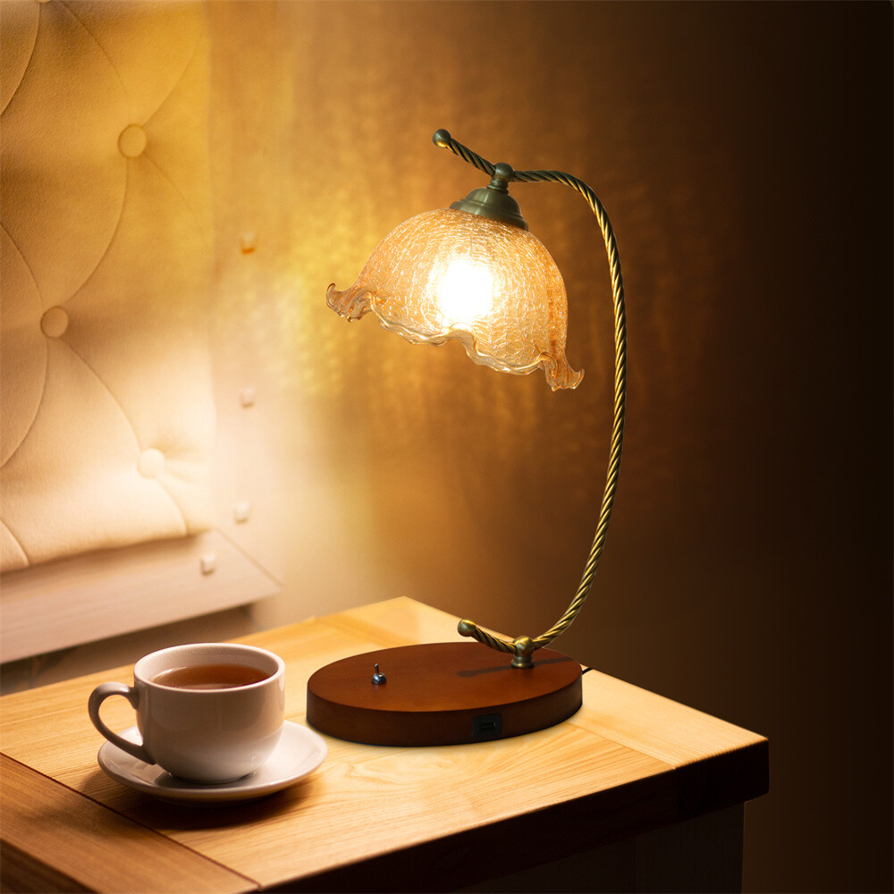 Mid-Century Bedside Table Lamp Modern Glass Flower Desk Lamp Gold ...