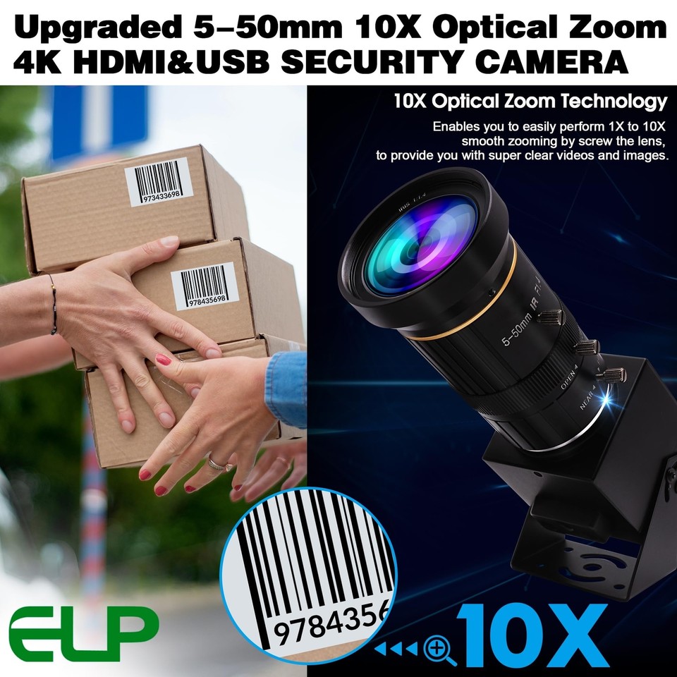 ELP 4K USB HDMI USB Camera Manual Zoom Webcam Variable Focus PC Camera ...