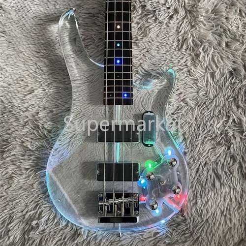 Acrylic Body Electric Bass Guitar Light LED Inlay 4String Chrome Part ...