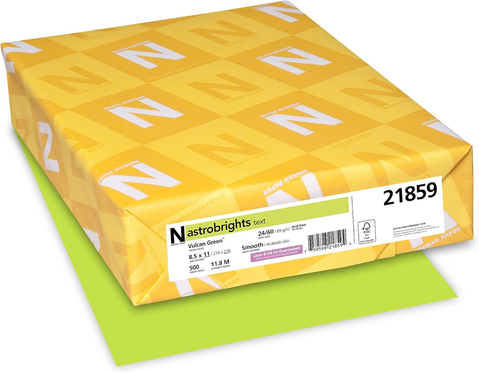 Neenah 21859 Color Paper, 8.5” X 11”, 24 Lb / 89 Gsm, Vulcan Green, 500 ...