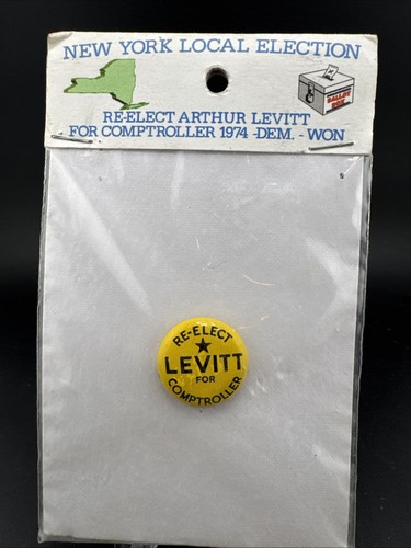 Re-Elect Arthur Levitt NY State Comptroller New York Campaign Pin ...