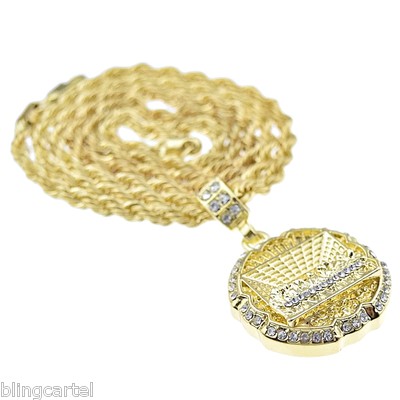 14k Gold Plated The Last Supper Rope Chain Necklace Iced CZ Round ...