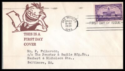 1938 IOWA centennial 100 years Sc 838 unlisted FDC general purpose ...