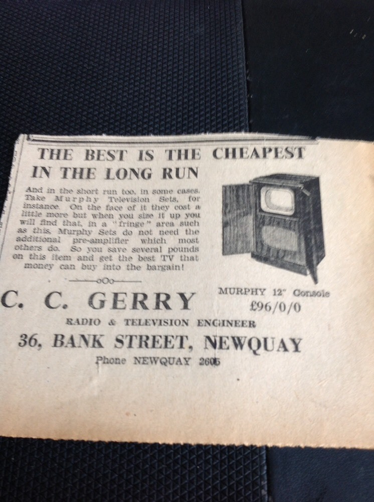64-2 Ephemera 1953 Advert C C Gerry Newquay Murphy Television Set | eBay UK