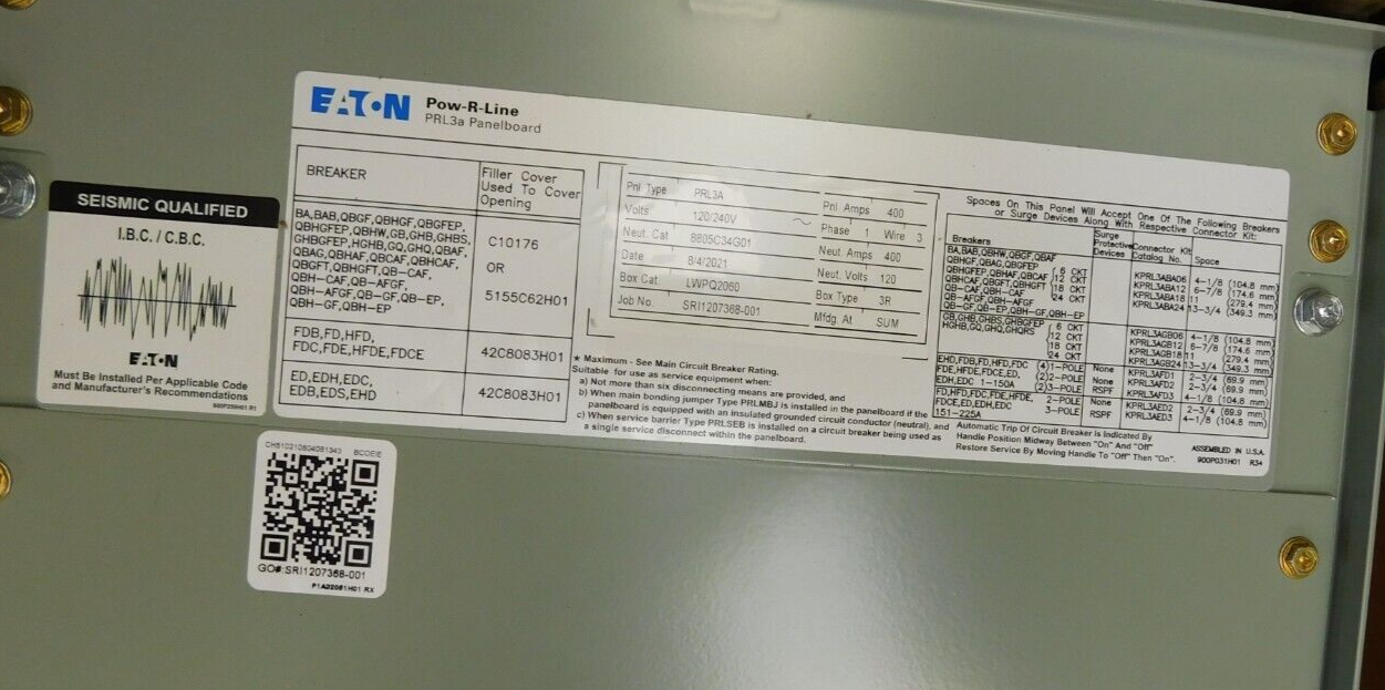 Eaton PRL3A Pow-R-Line 3a Panelboard for sale online | eBay