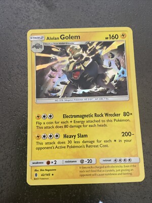 Pokémon TCG Alolan Golem Sun & Moon: Guardians Rising 42/145 Holo Rare ...