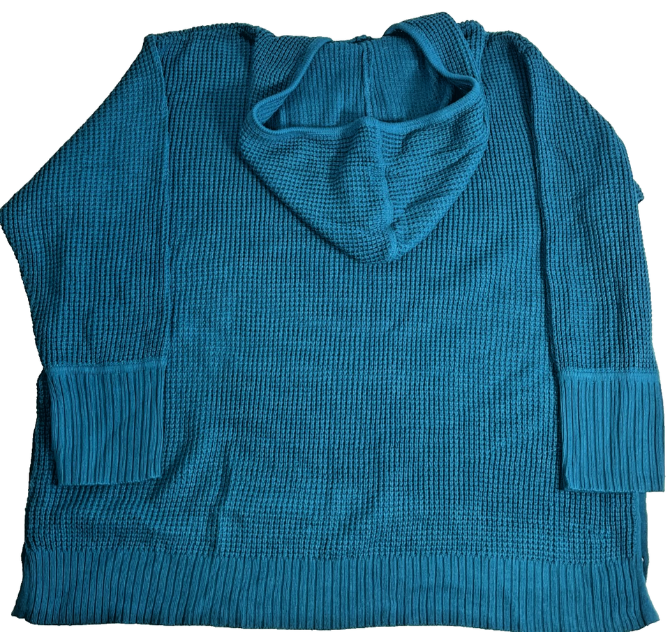 Roaman's Teal Blue Waffle Knit Hooded Cardigan Sweater 22/24 Plus Size ...