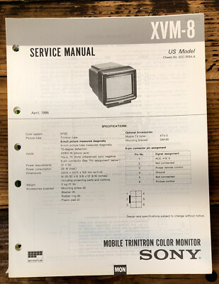 Sony XVM-8 Monitor Service Manual *Original* | eBay