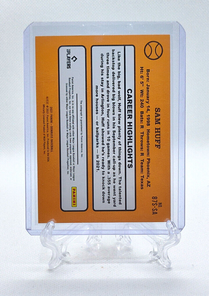 Sam Huff 2021 Donruss Baseball #87S-SA Rookie Auto Texas Rangers | eBay