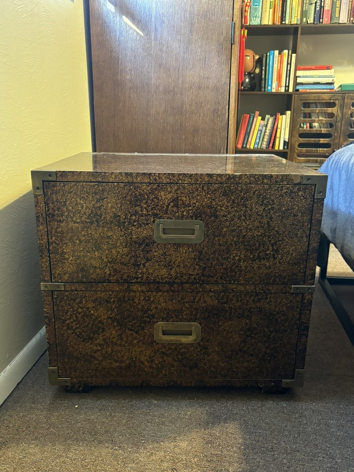 Henredon Campaign Style Faux Tortoise Shell Bedside Chest Mid Century ...