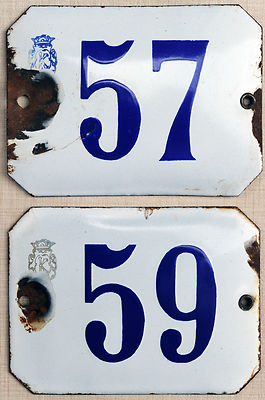 Antique blue French house number 57 door gate plate steel enamel sign ...