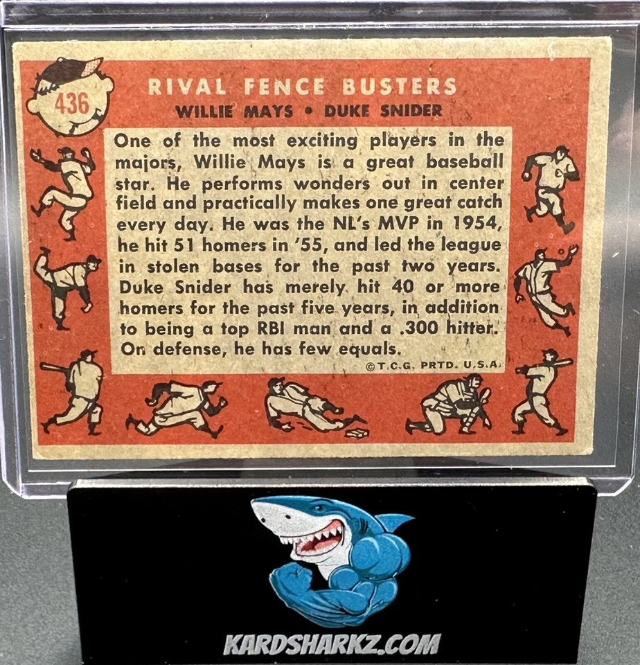 1958 Topps #436 Willie Mays Duke Snider RIVAL FENCE BUSTERS | eBay