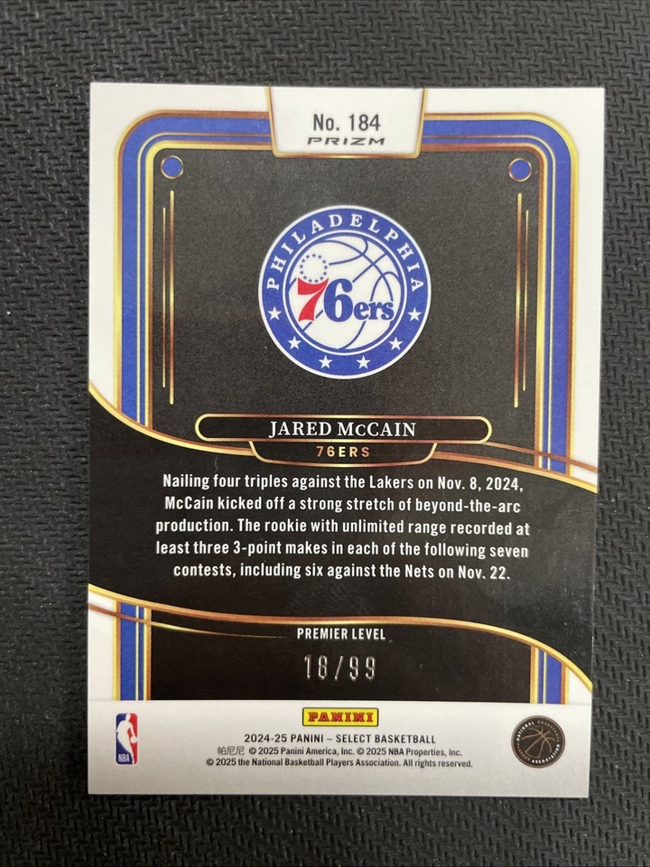 Jared McCain 24-25 Select Premier White Wave /99 Rookie 76ers | eBay