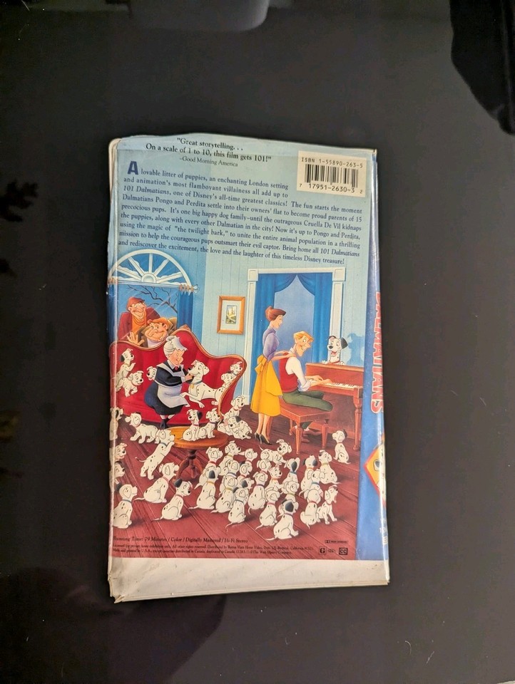 101 Dalmatians (VHS, 1992) Black Diamond Classic Disney First Animated ...
