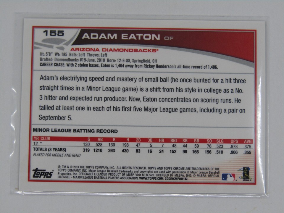 ADAM EATON 2013 TOPPS CHROME ROOKIE AUTOGRAPH AUTO! RC! ARIZONA ...