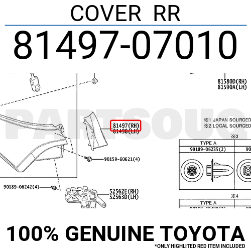 8149707010 Genuine Toyota COVER RR 81497-07010 | eBay