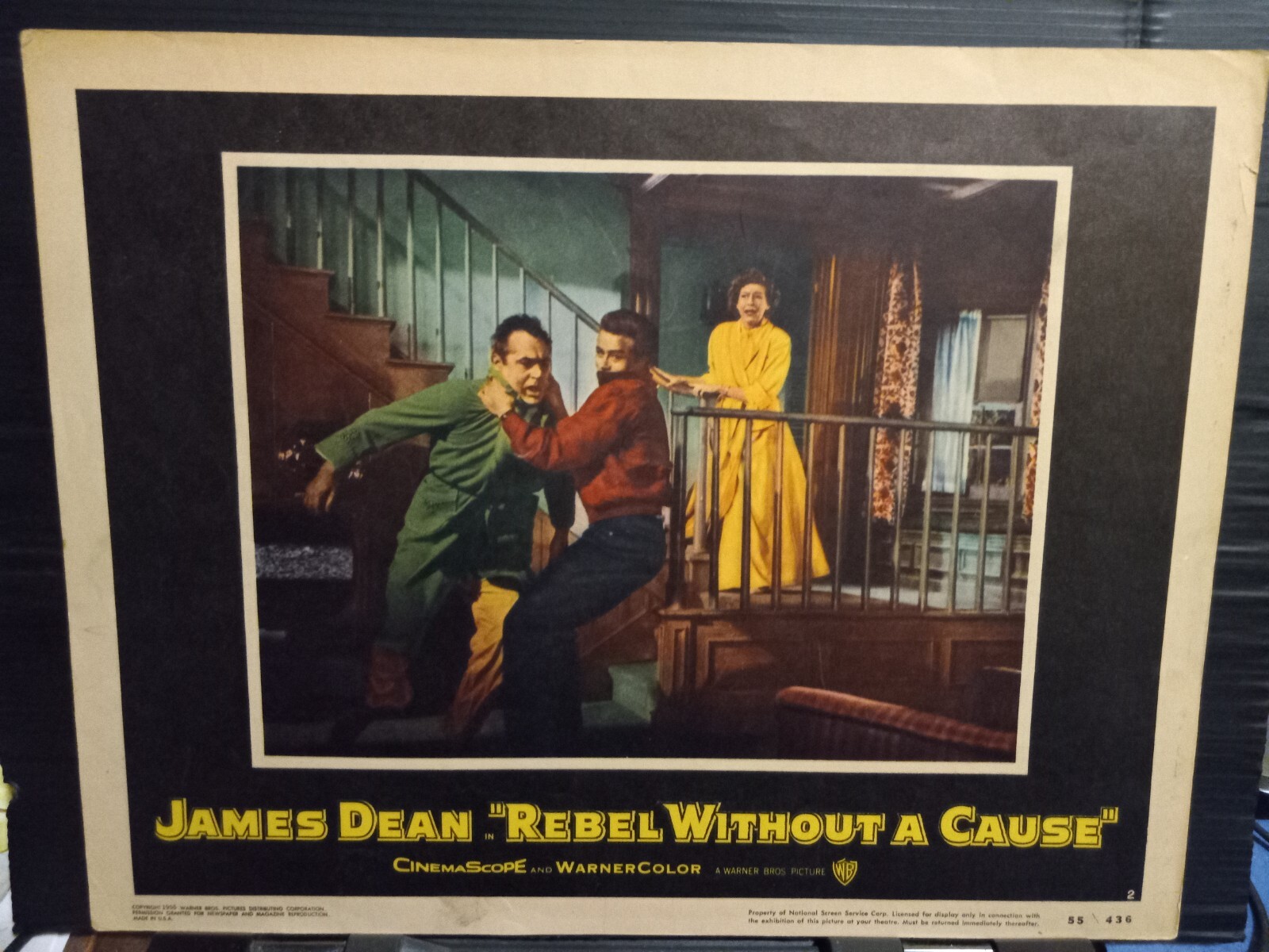 Lobby Card 1955 REBEL WITHOUT A CAUSE James Dean grabs dad Jim Backus ...