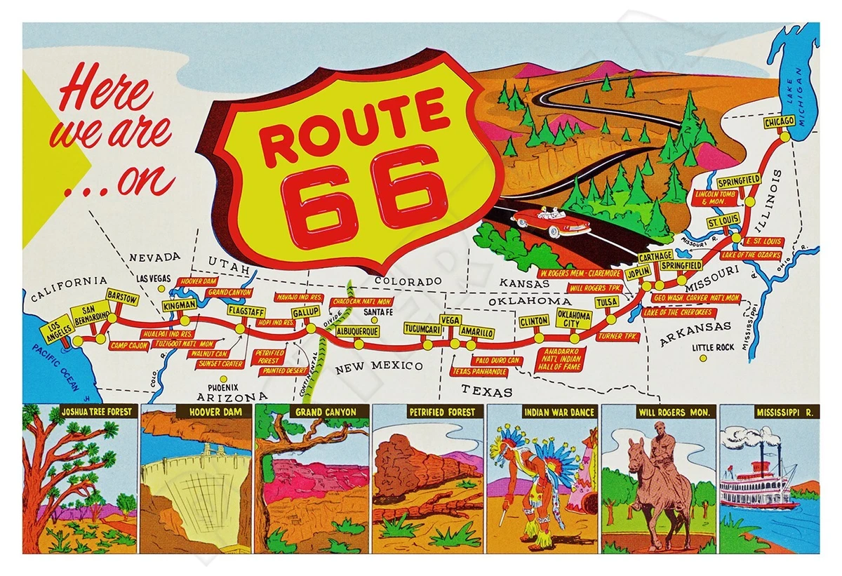 Vintage Road Map Route 66