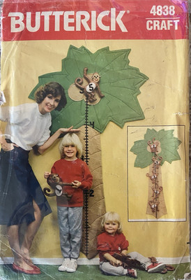 Vtg Butterick 4838 Kids' Growth Chart sewing pattern Monkeys in Palm ...