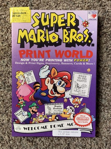 Super Mario Bros Print World Commodore 64/128 5.25" Disk Nintendo 1991 ...