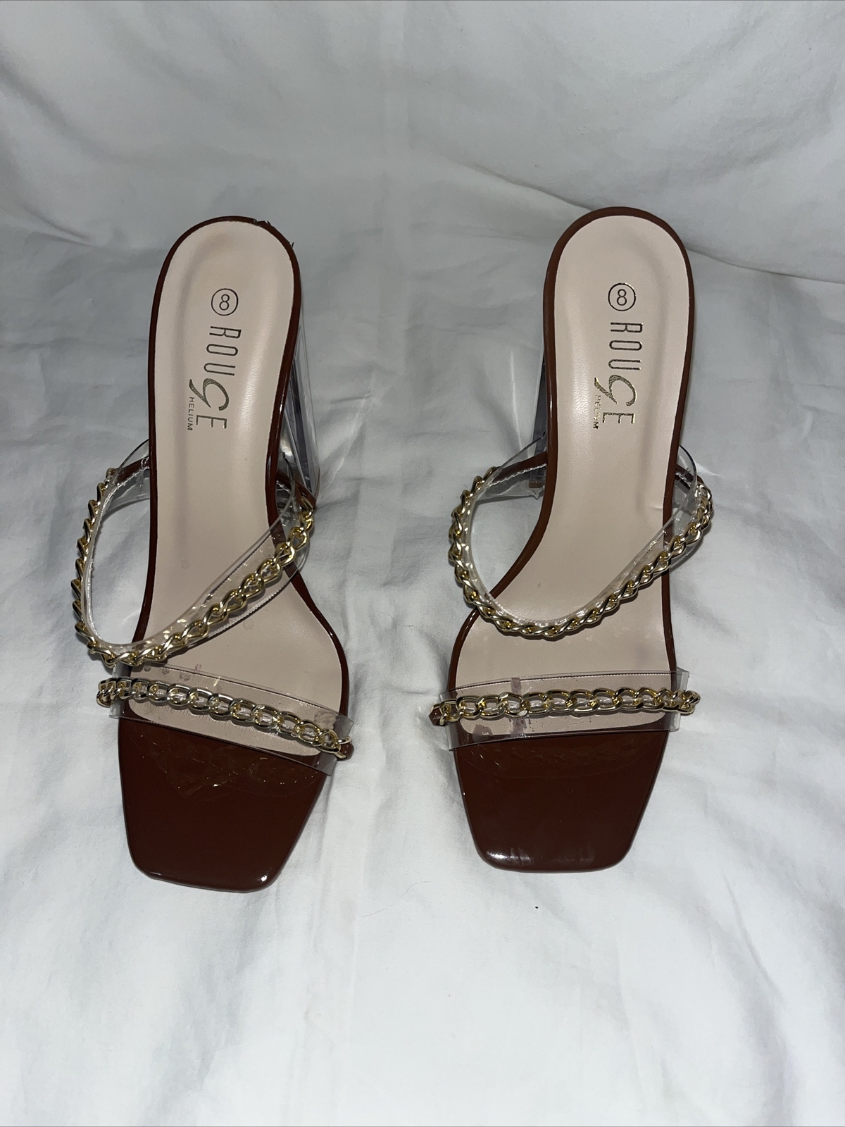 Rouge Helium PVC Straps Slip On 4.5" Block Heel Sandals Sz 8 Brown ...