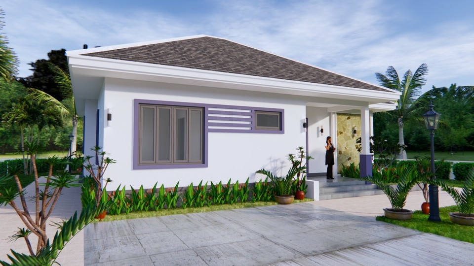 House Plan 12x9 Meter 40x30 Feet 2 Beds 2 Baths Hip Roof PDF Plan (A4 ...