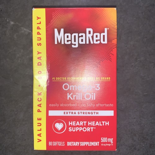 MegaRed Omega-3 Krill Oil Extra Strength 500 MG 80 Softgels Exp 12/2025 ...
