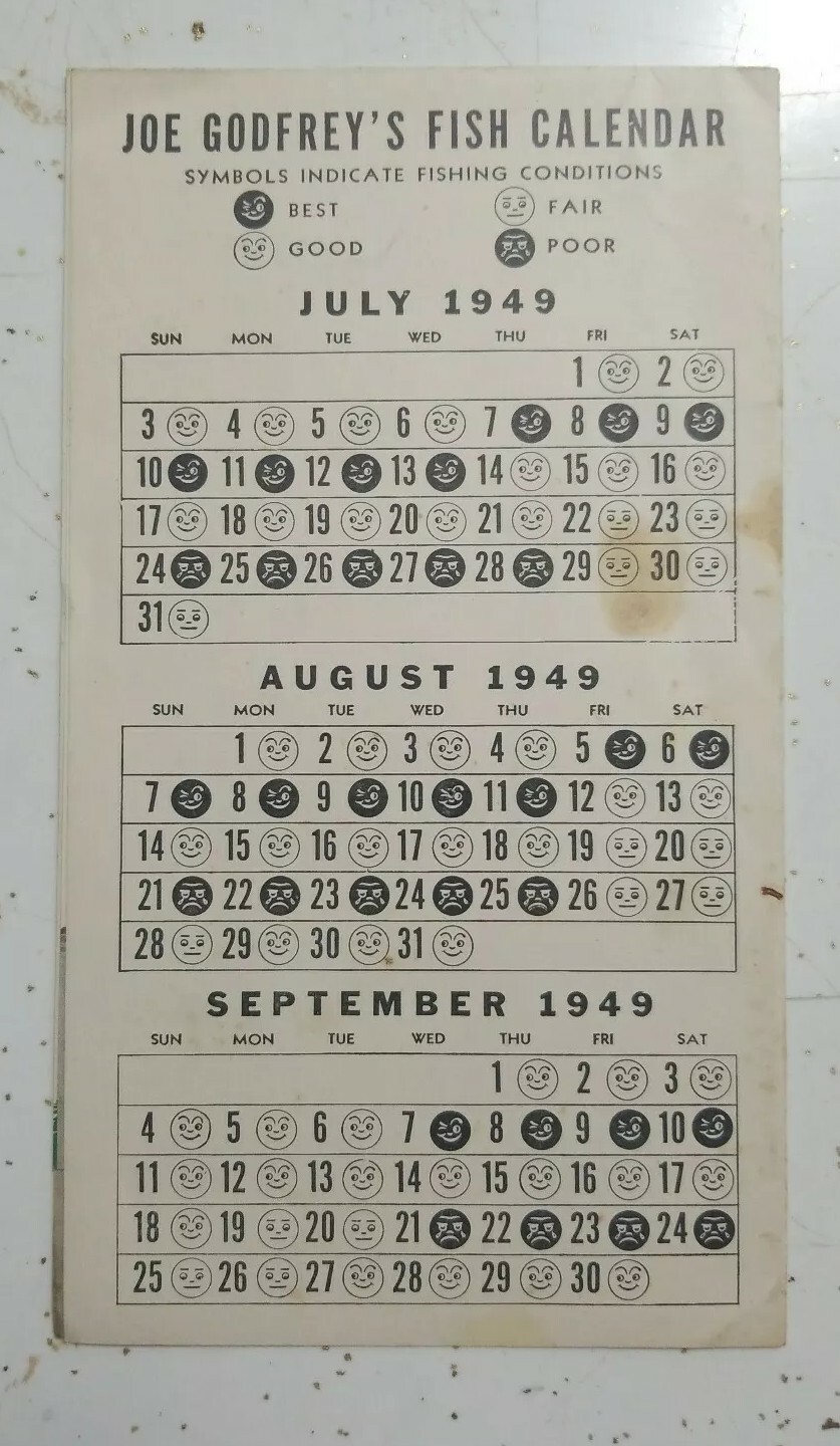 1949 Calendar Outdoor Trails Fishermans Luck Arthur C Harvey Steel ...