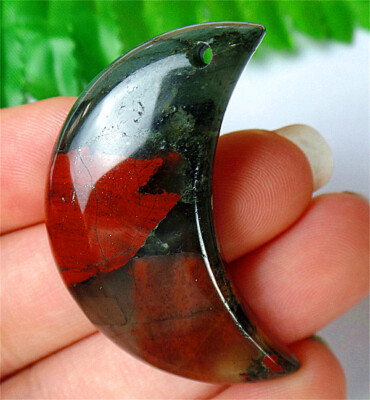 40x19x7mm Natural Red and Gray Africa Bloodstone Reiki Moon Pendant ...