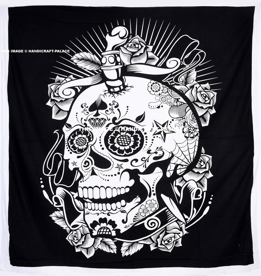 Head of Skull Mandala Tapestry Curtain Indian 2 Valances Drape Panel ...