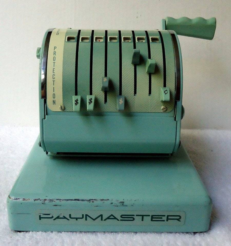 VINTAGE PAYMASTER X-550 CHECK WRITER MACHINE WITH COVER & KEY WORKS #E4 ...