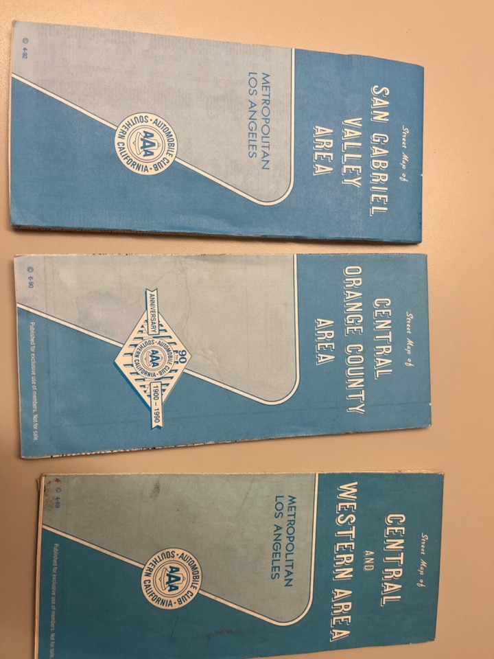 3 vintage AAA maps SOCAL Southern California Orange County Los Angeles ...