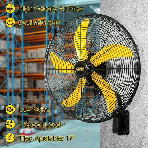 20" Oscillating Wall Fan, 4800 CFM High Velocity Industrial Heavy Duty ...