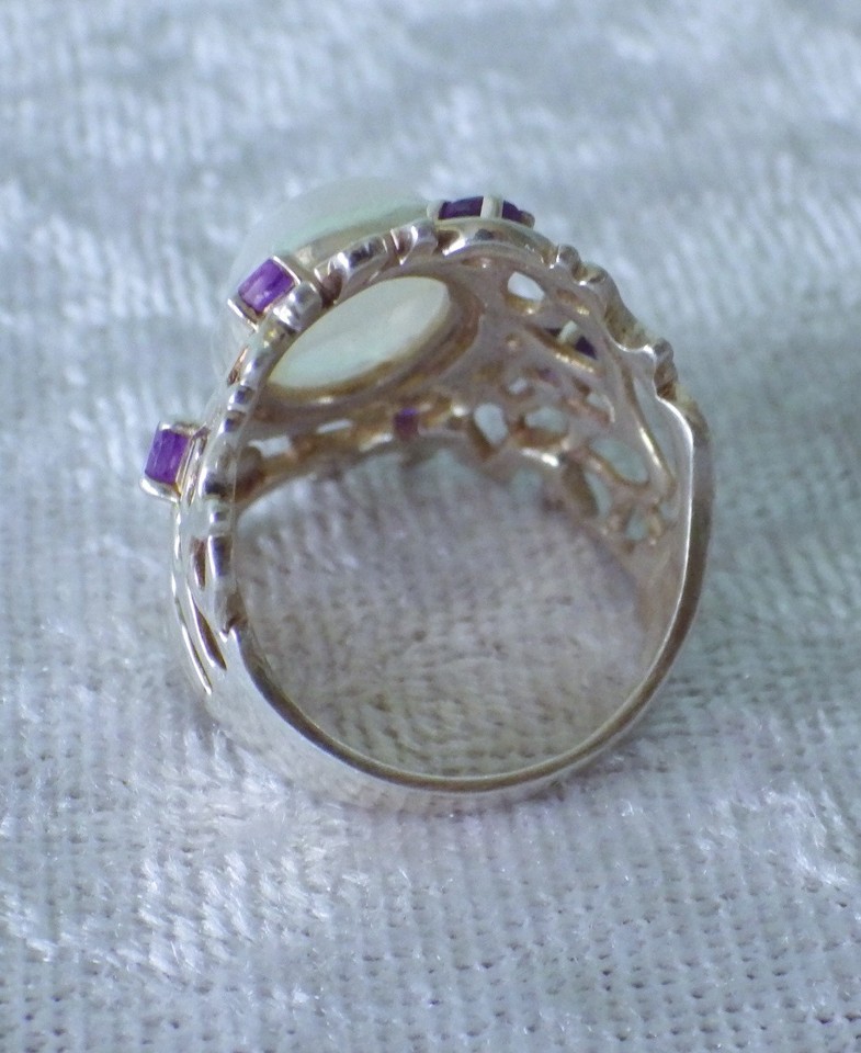 Rainbow moonstone amethyst sterling silver ring designer PTI filigree ...