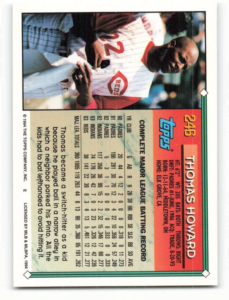 1994 Topps #246 Thomas Howard NM-MT Reds ID:178408 | eBay