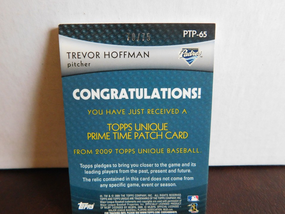 2009 Topps Unique Prime Time Patch Trevor Hoffmann 3 clr patch #d 70/75 ...